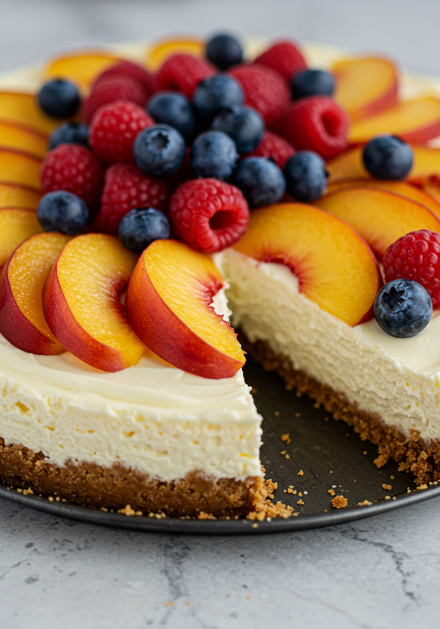 Summer Berry and Peach Cheesecake - Toptastefulrecipes